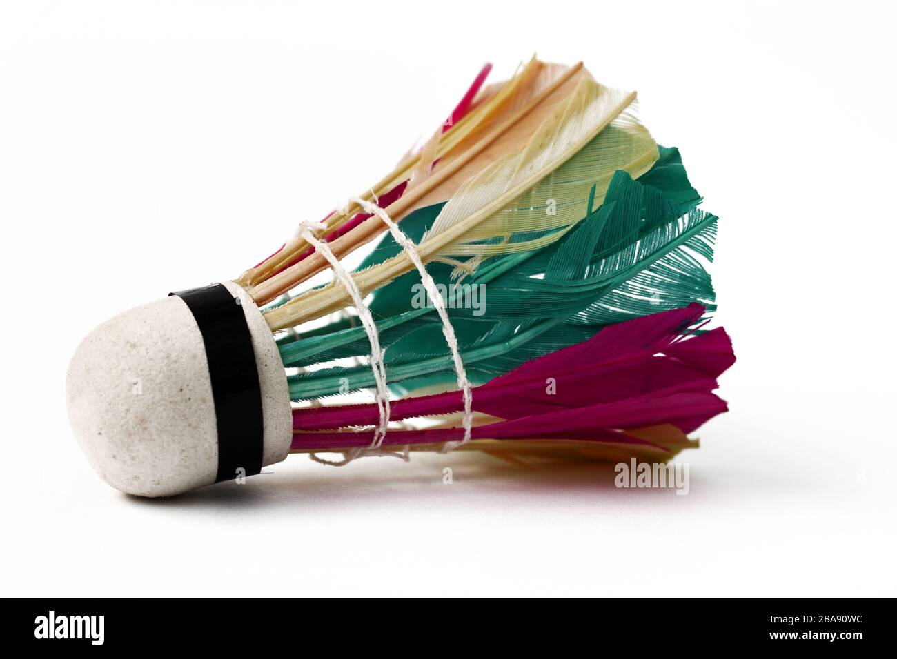 colorful feather feathers for badminton on isolate white background ...