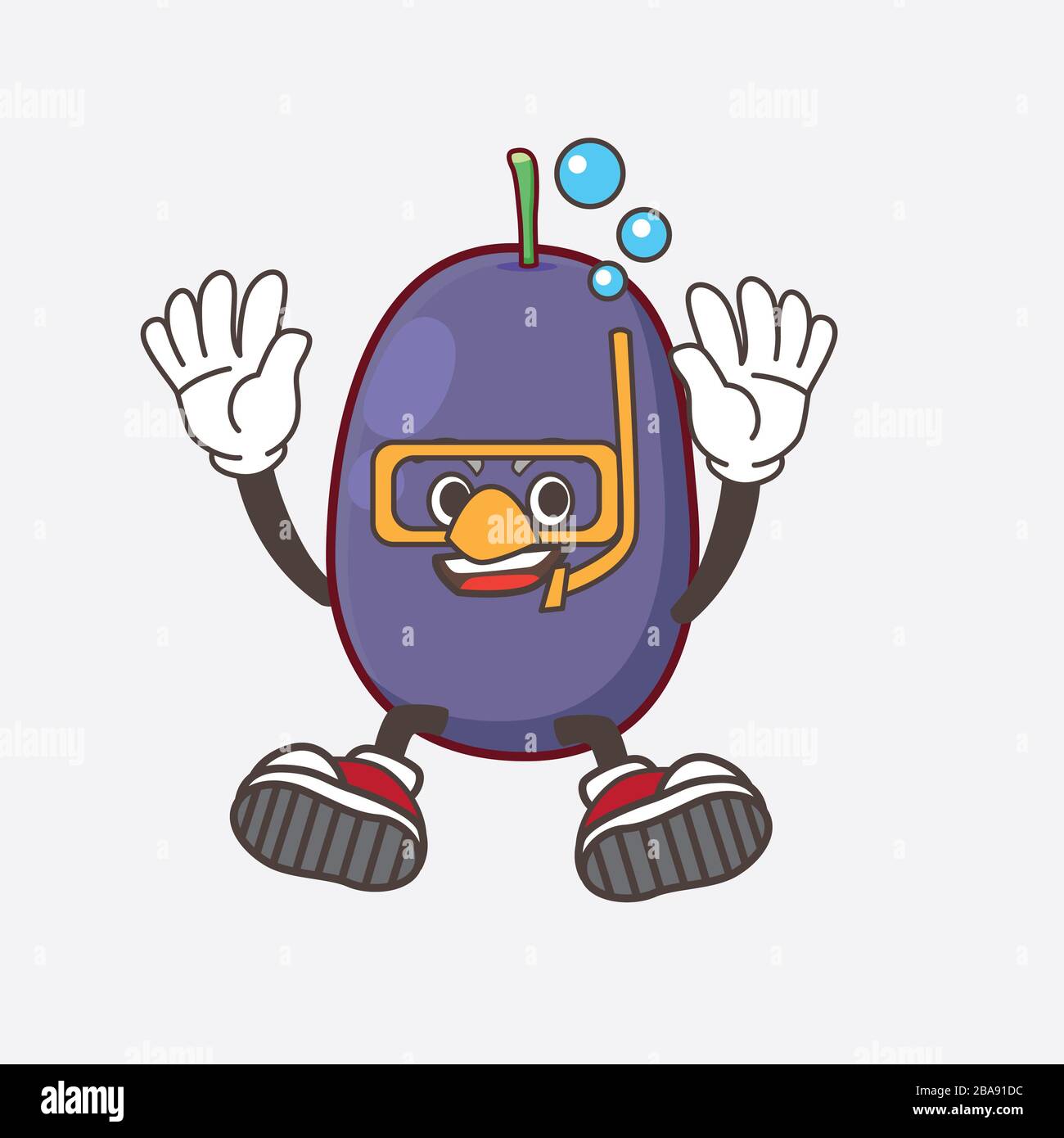 A picture of Java Plum cartoon mascot character wearing Diving glasses ...