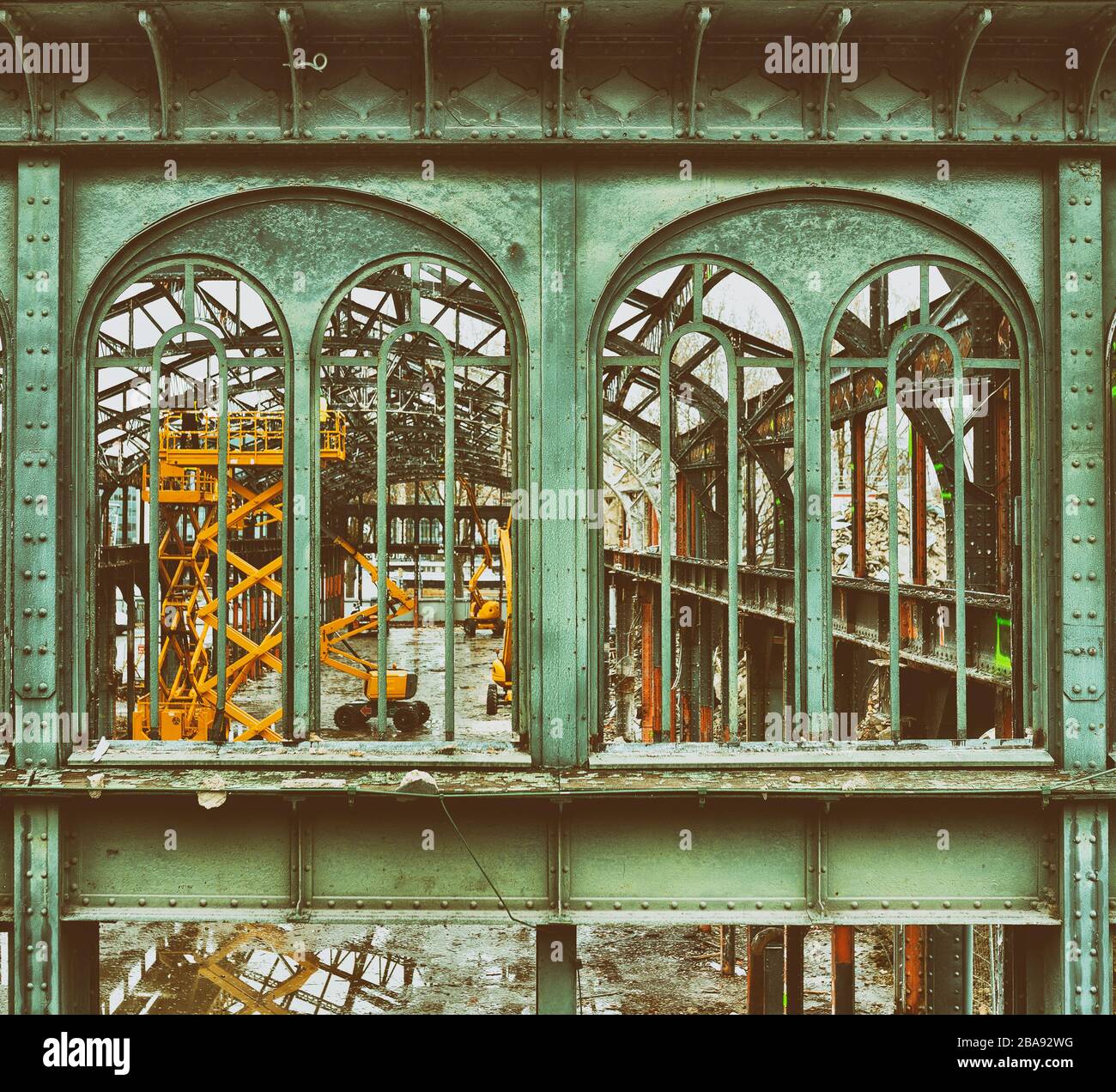 Facade and metallic structure of ancient factory partially demolished ...