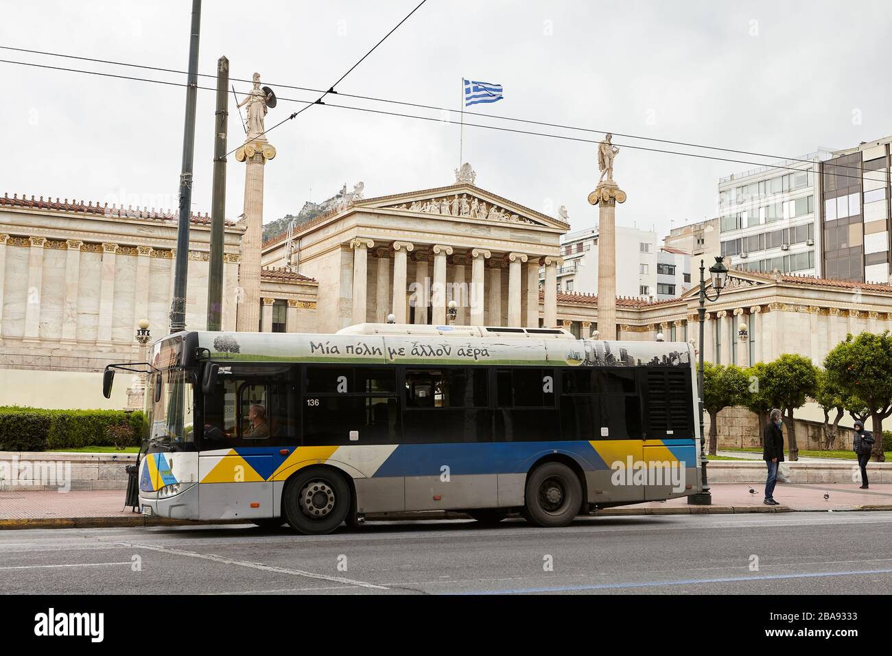 bus station at Athens academy, passenger with a mask , coronavirus ...