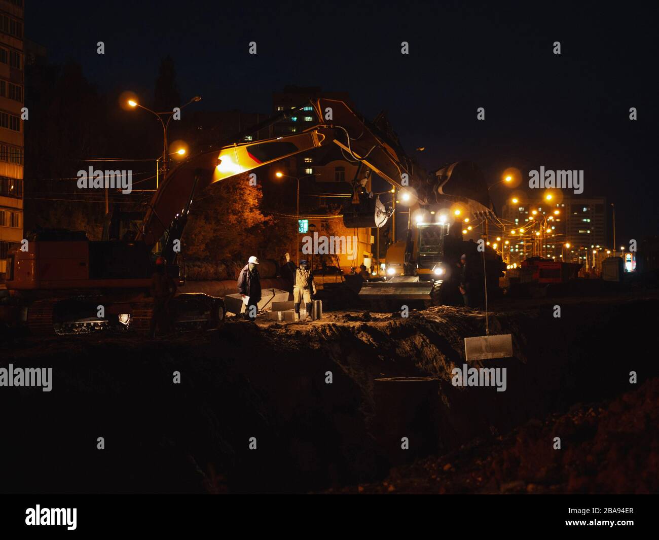 Municipal night works Stock Photo - Alamy