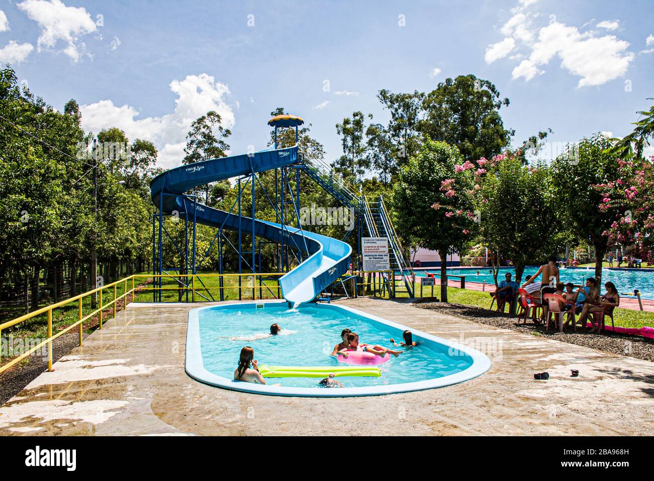 Swimming pool toboggan in an aqua park of a small town in southern ...