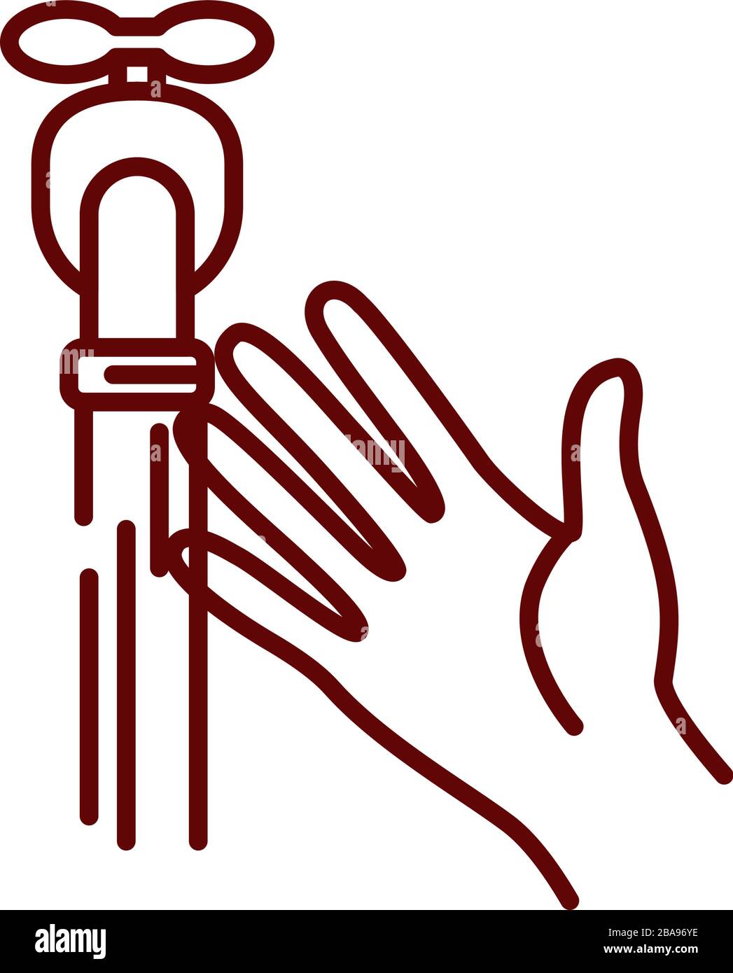 hand and water faucet icon over white background, line style, vector ...