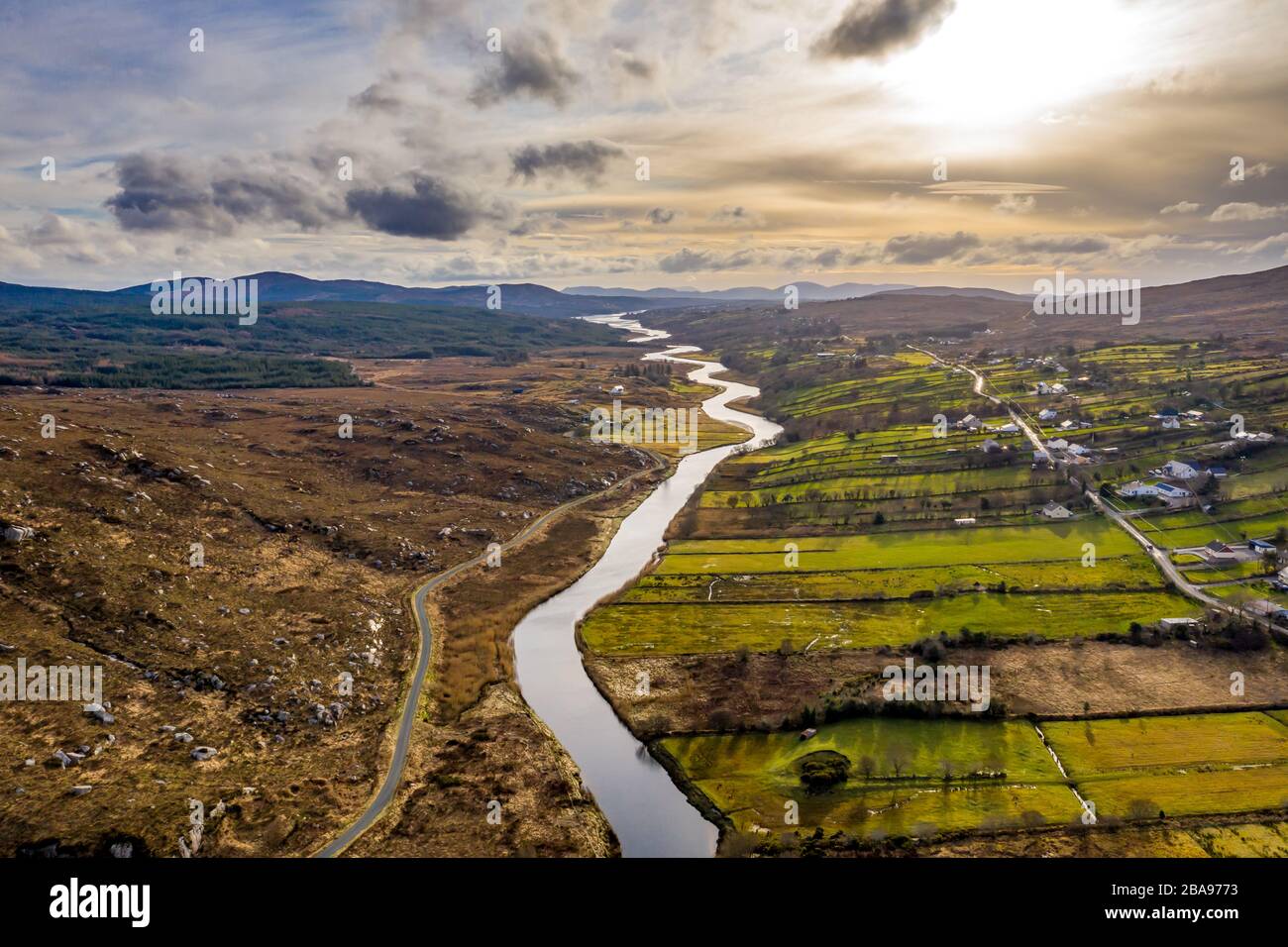 Aerial view of Gweebarra River between Doochary and Lettermacaward in ...