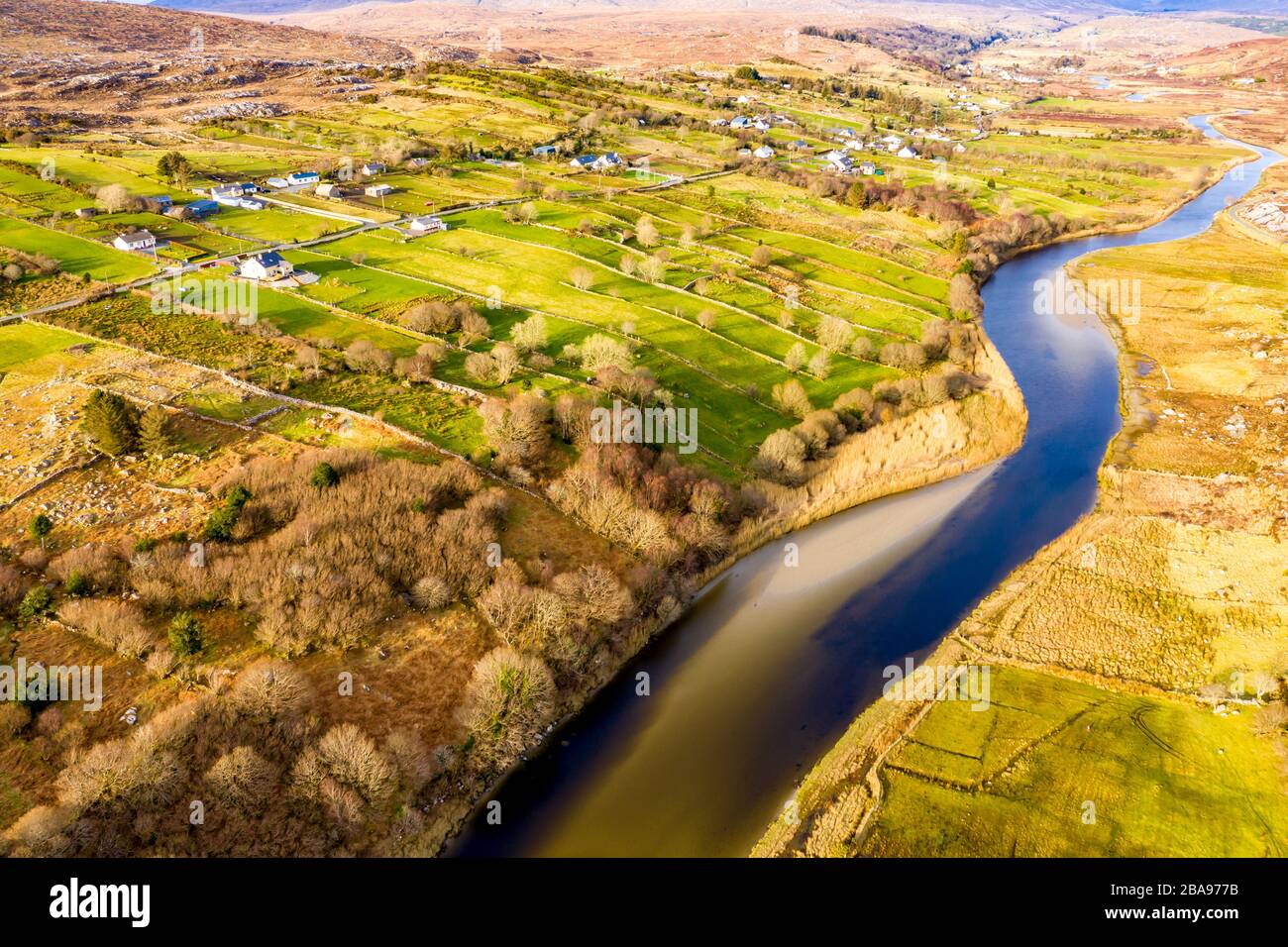 Aerial view of Gweebarra River between Doochary and Lettermacaward in ...