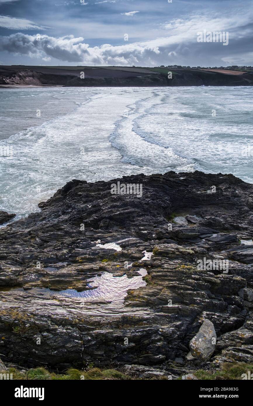 Incoming tide on the award winning Crantock Beach in Newquay in ...