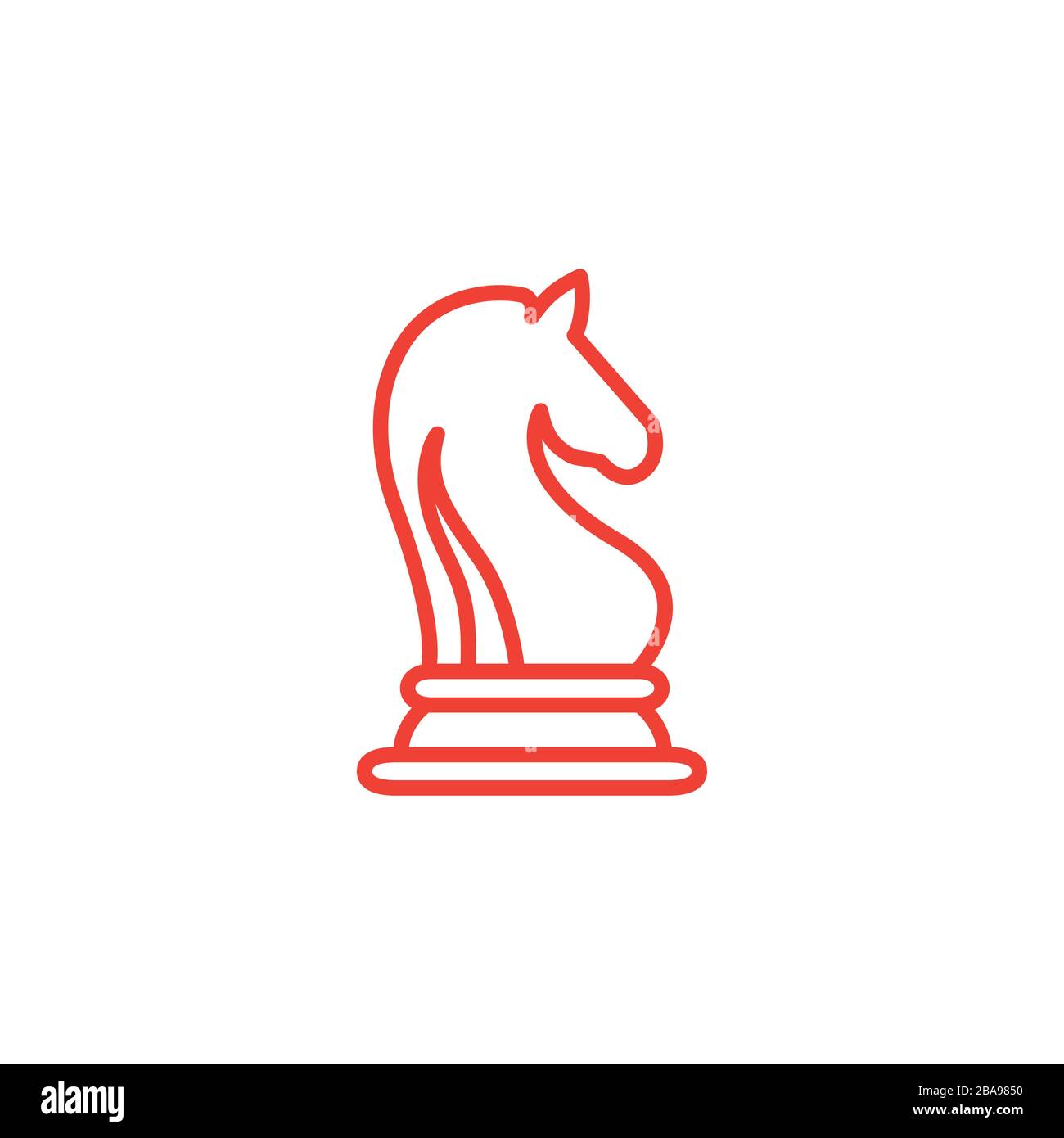 Chess Knight Line Red Icon On White Background. Red Flat Style Vector ...