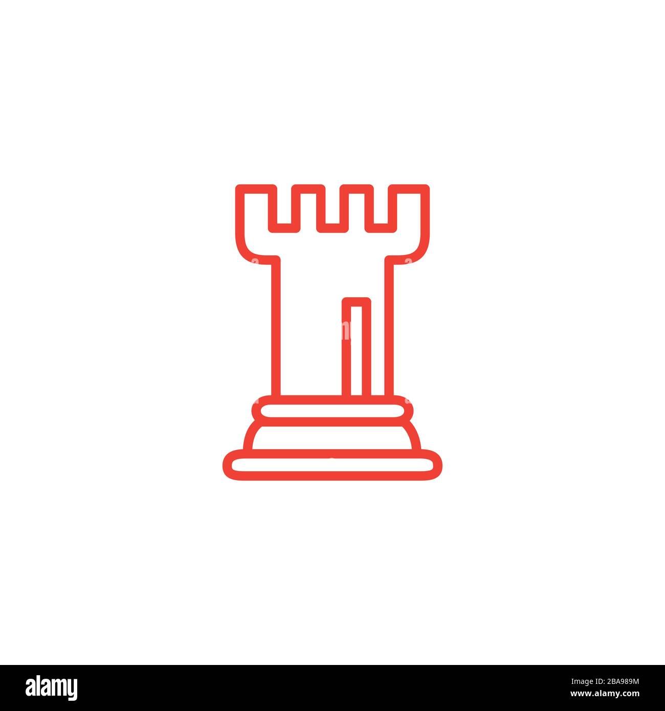 Chess Rook Line Red Icon On White Background. Red Flat Style Vector ...