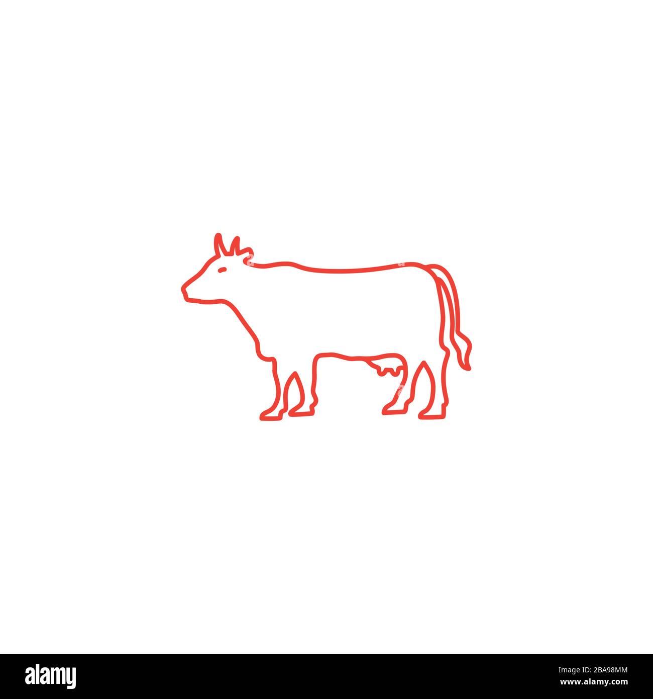 Cow Line Red Icon On White Background. Red Flat Style Vector ...