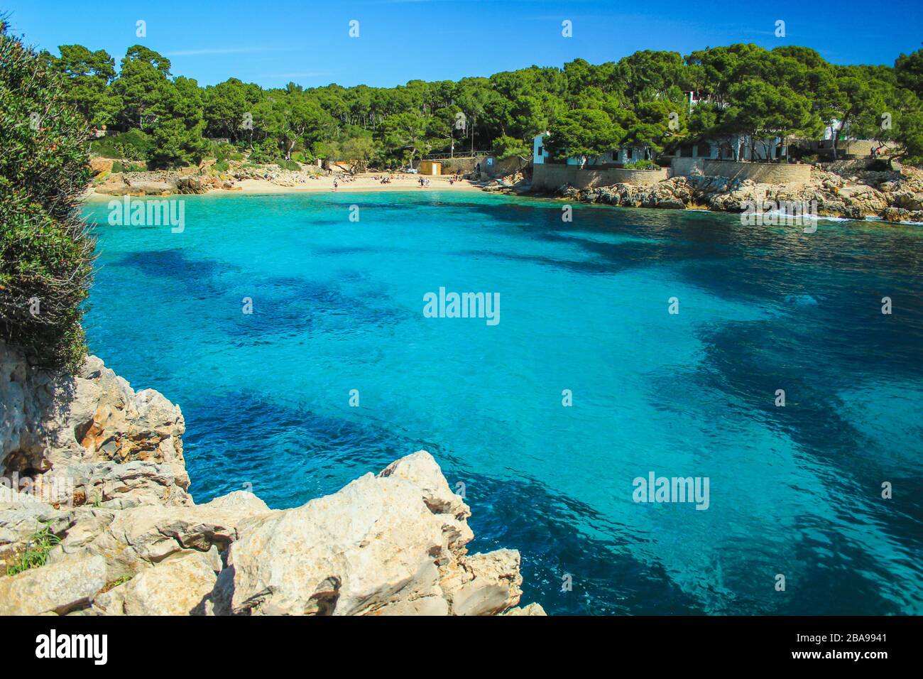 Cala Gat beach - view over beautiful idyllic coast in Cala Rajada ...