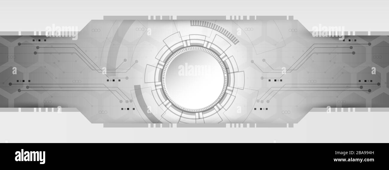 Abstract black and white technology background with circuit pattern, hi-tech style circle and ...