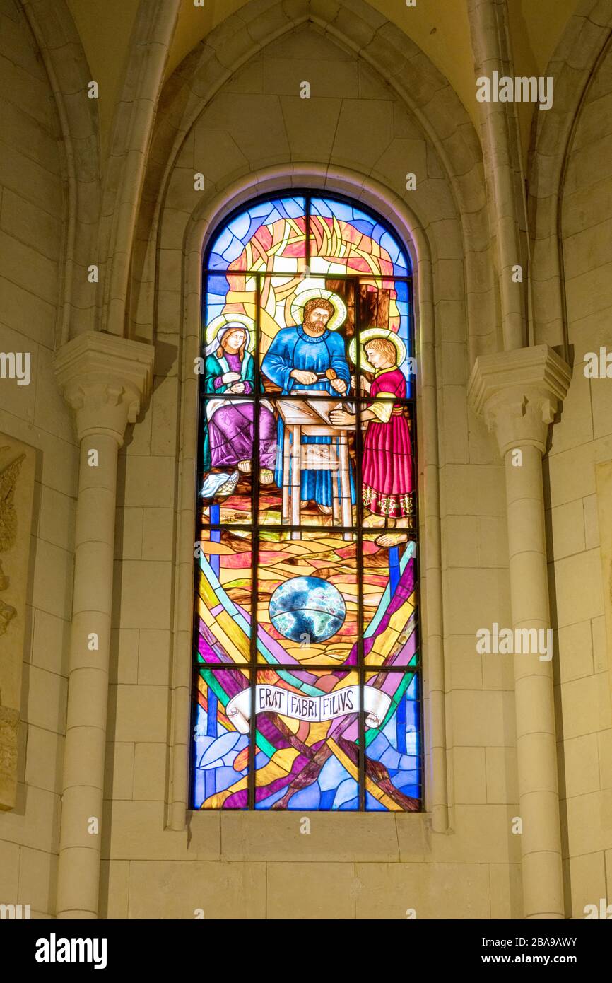Madrid, Spain - February 14 2020: The stained glass windows of Catedral ...
