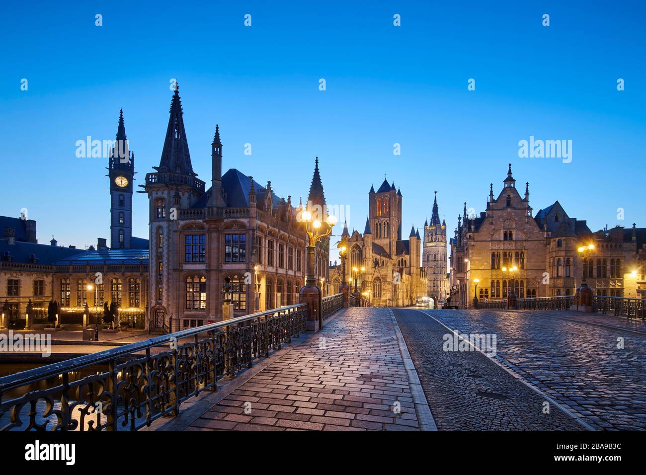 Most famous touristic view in the historic heart of Ghent Stock Photo ...