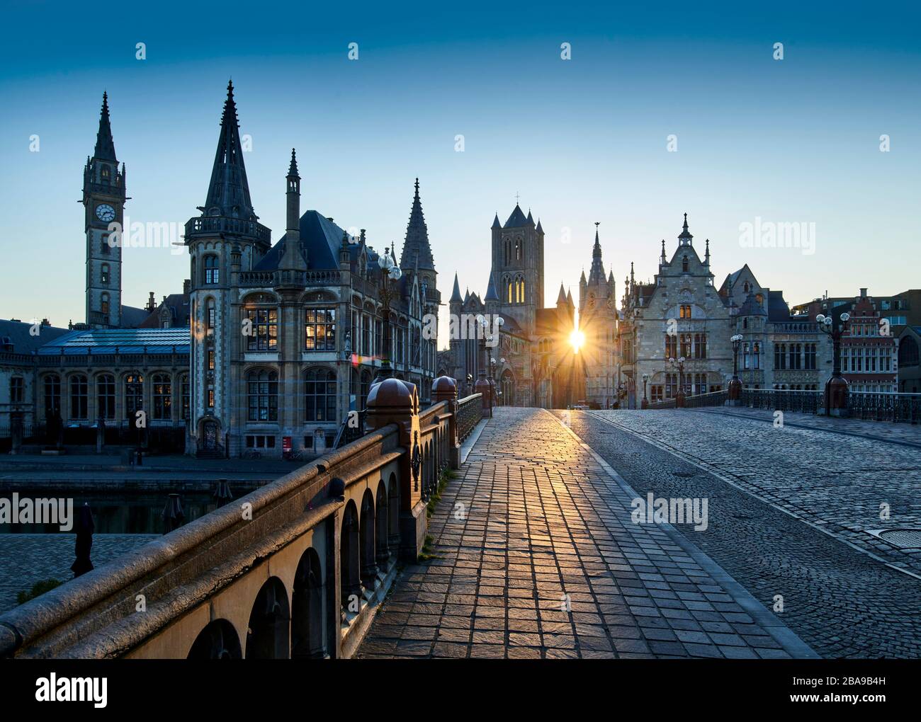 Most famous touristic view in the historic heart of Ghent Stock Photo ...