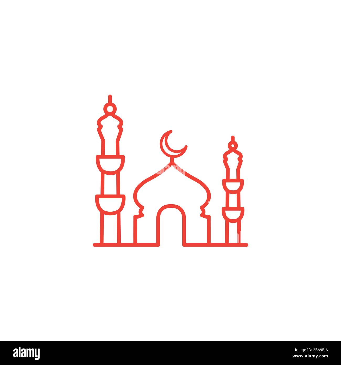 Mosque Line Red Icon On White Background. Red Flat Style Vector ...