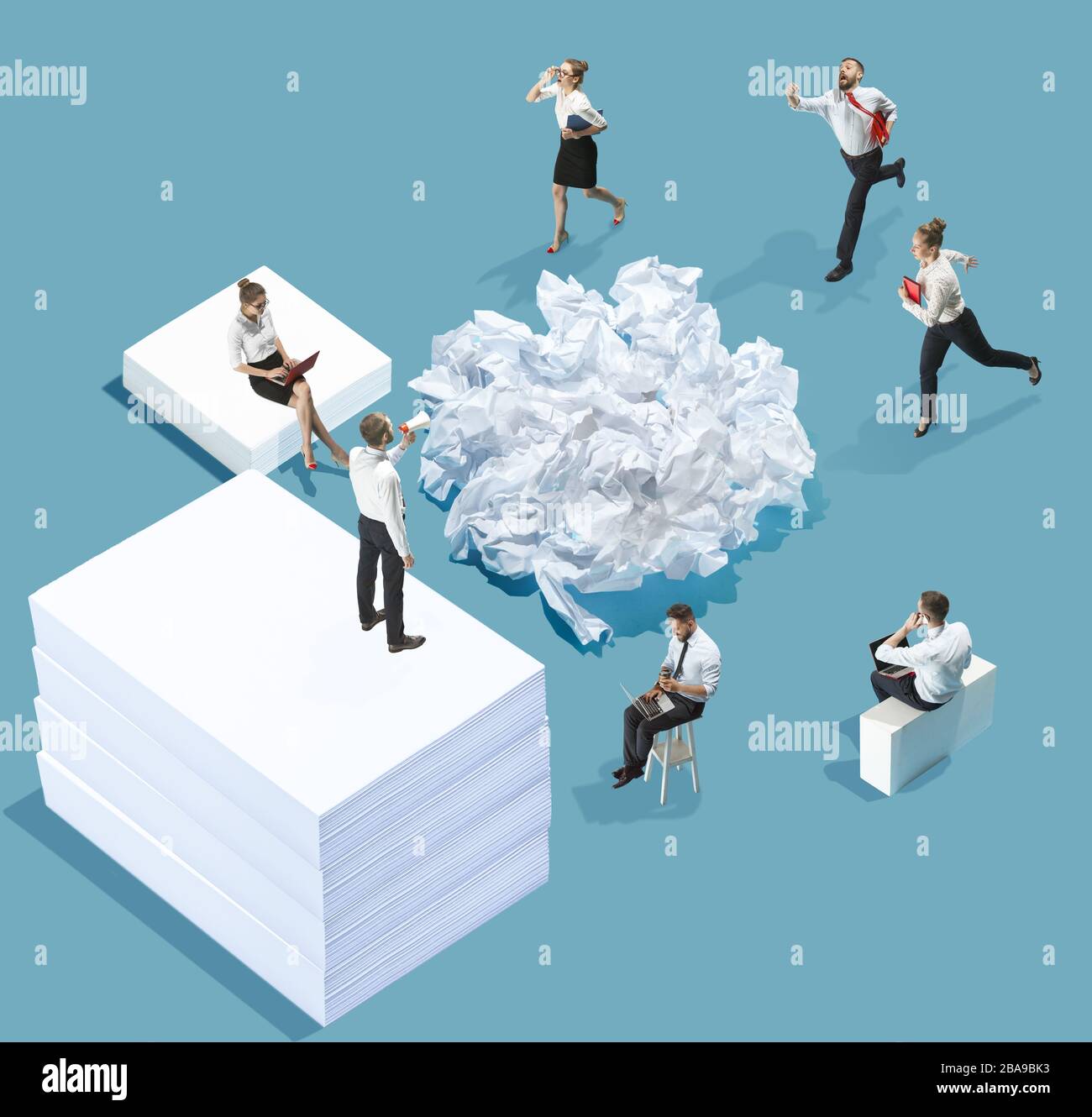 Hurry up for paperwork. High angle view of creative modern office on ...