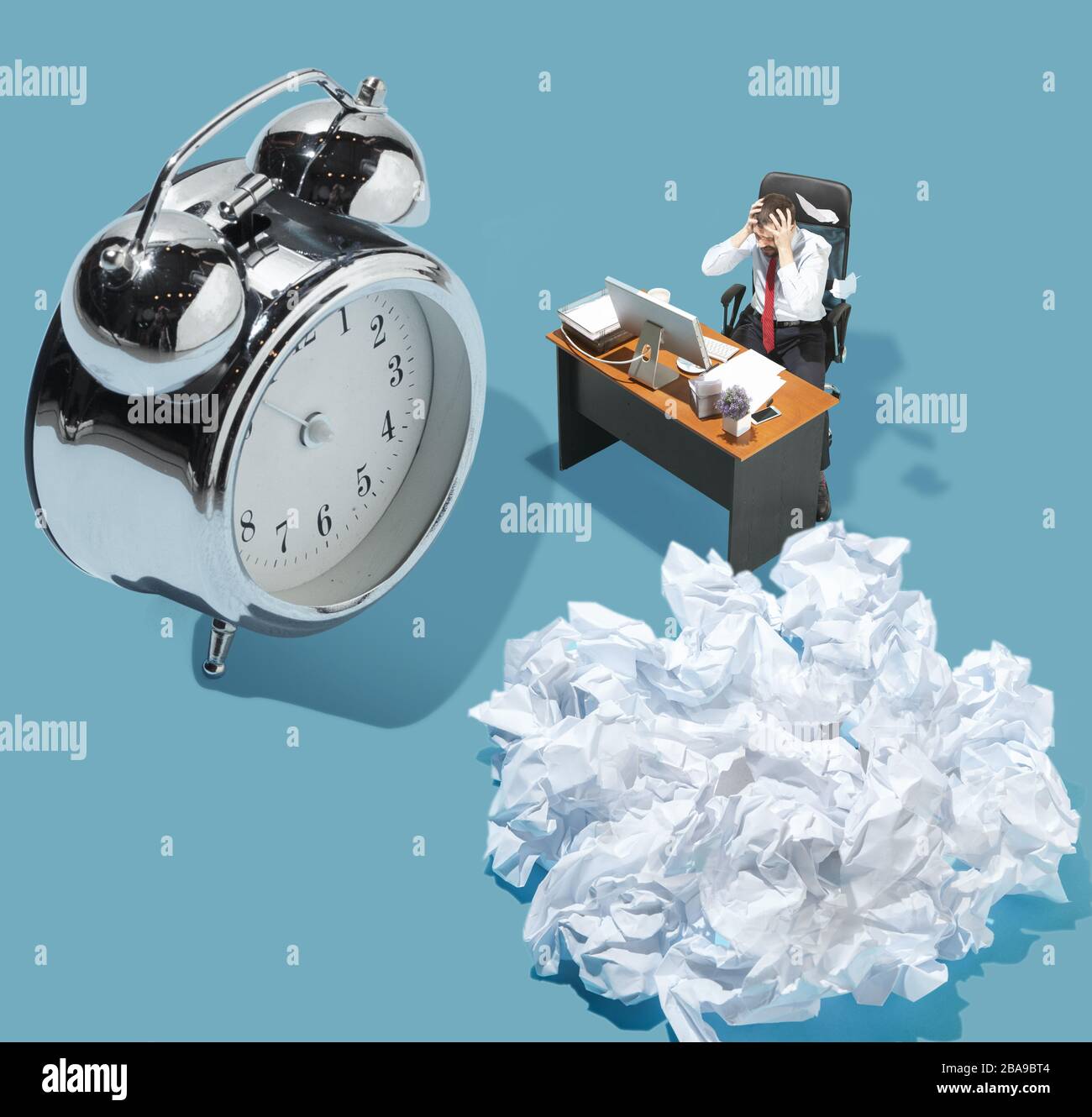 Deadline for paperwork. High angle view of creative modern office on ...