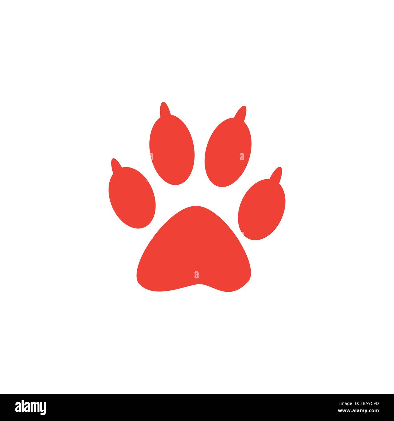Paw Red Icon On White Background. Red Flat Style Vector Illustration ...