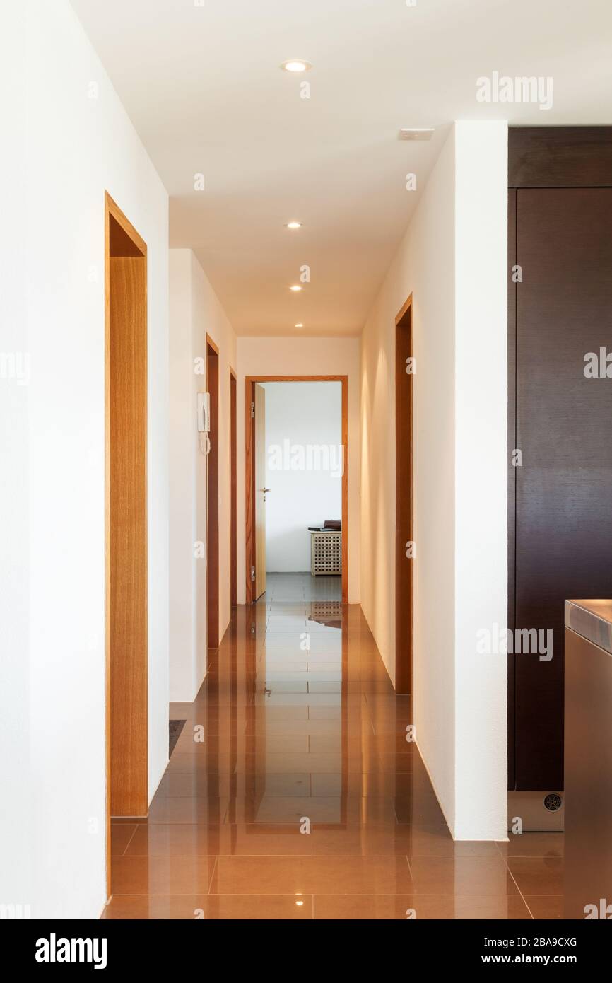 Architecture, empty modern apartment, corridor view Stock Photo - Alamy