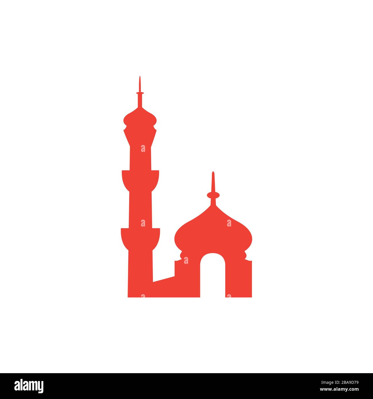 Mosque Red Icon On White Background. Red Flat Style Vector Illustration ...