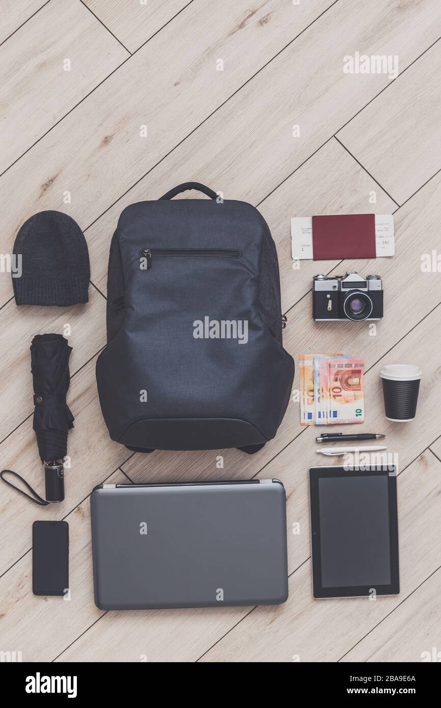 Top view backpack money hi-res stock photography and images - Alamy