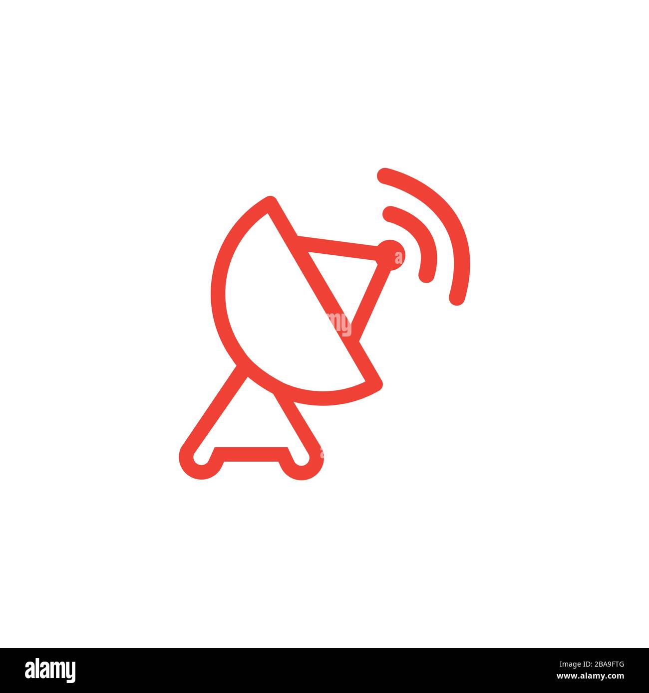 Satellite Dish Line Red Icon On White Background. Red Flat Style Vector ...