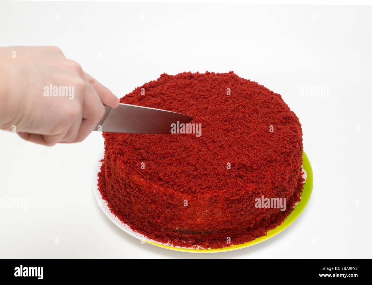 bright red cake called red velvet isolated on a white background Stock ...