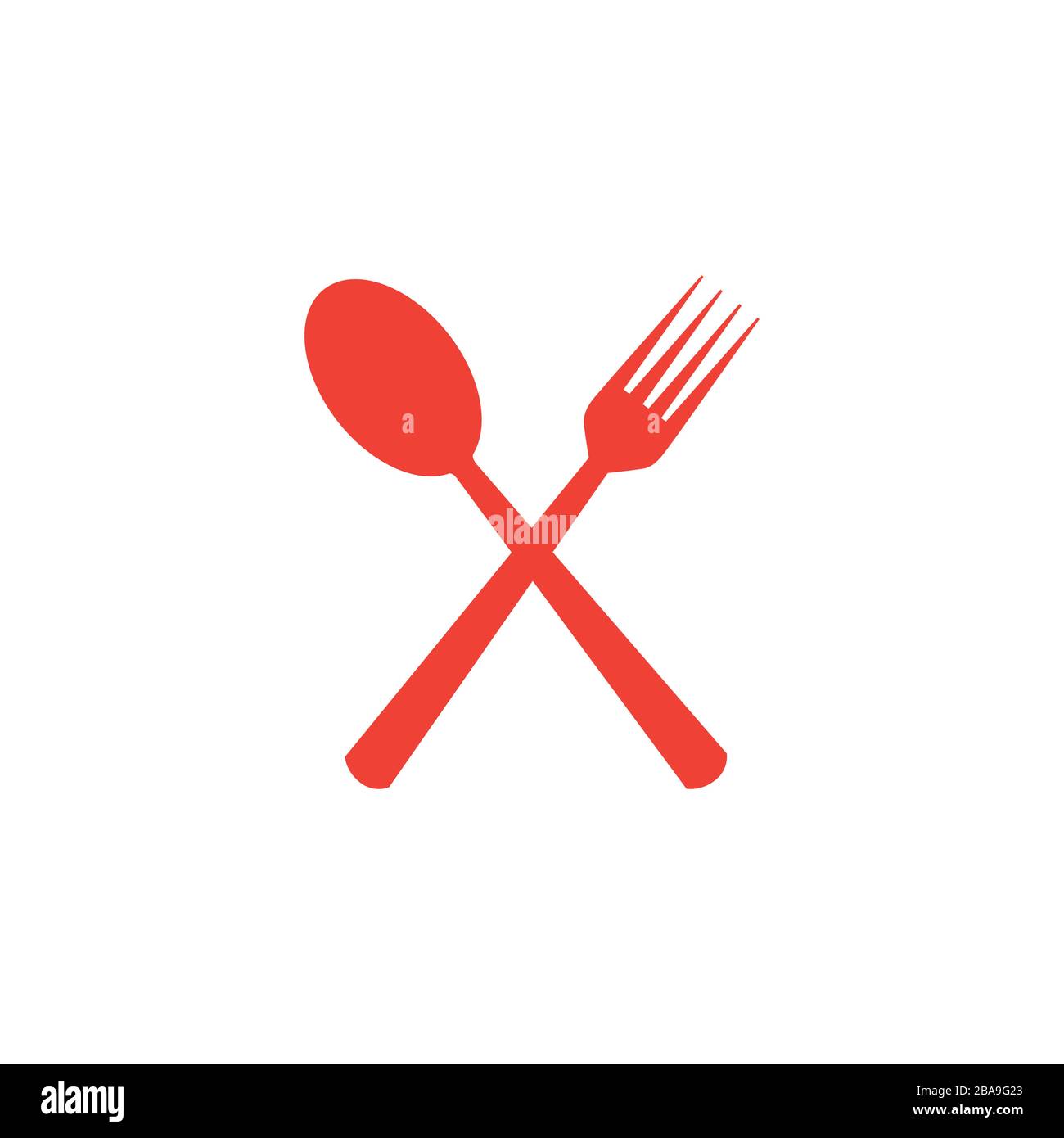 Spoon & Fork Red Icon On White Background. Red Flat Style Vector ...