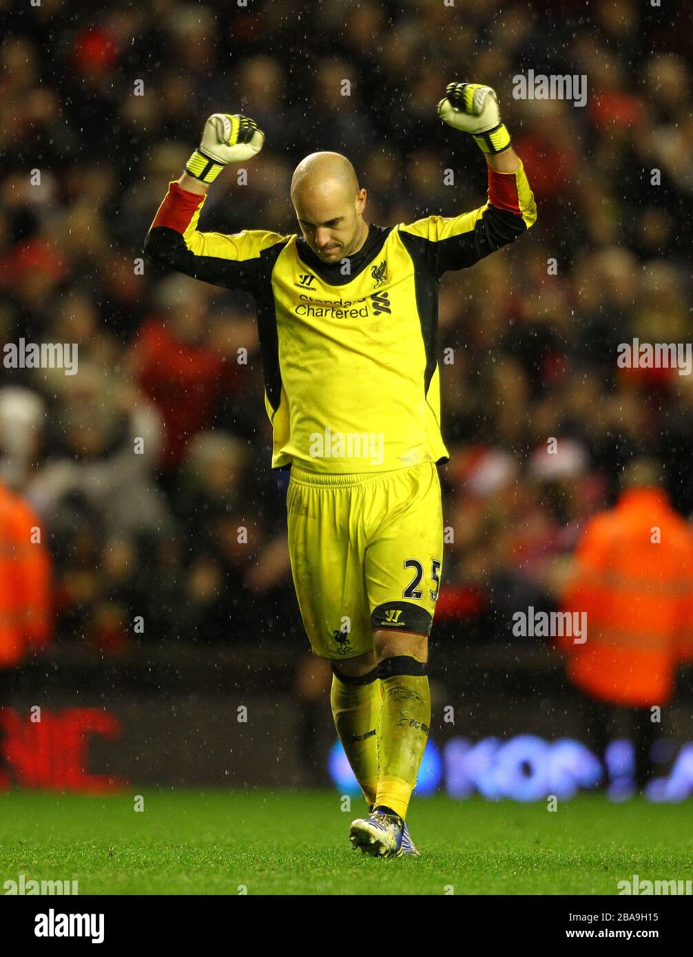 Liverpool goalkeeper jose reina celebrates hi-res stock photography and ...