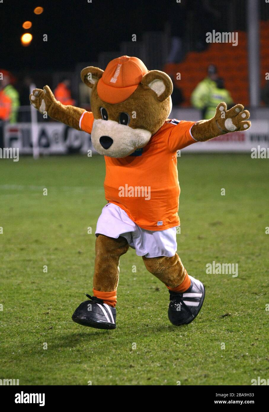Blackpool's mascot Bloomfield Bear with cheerleaders before kick-off ...