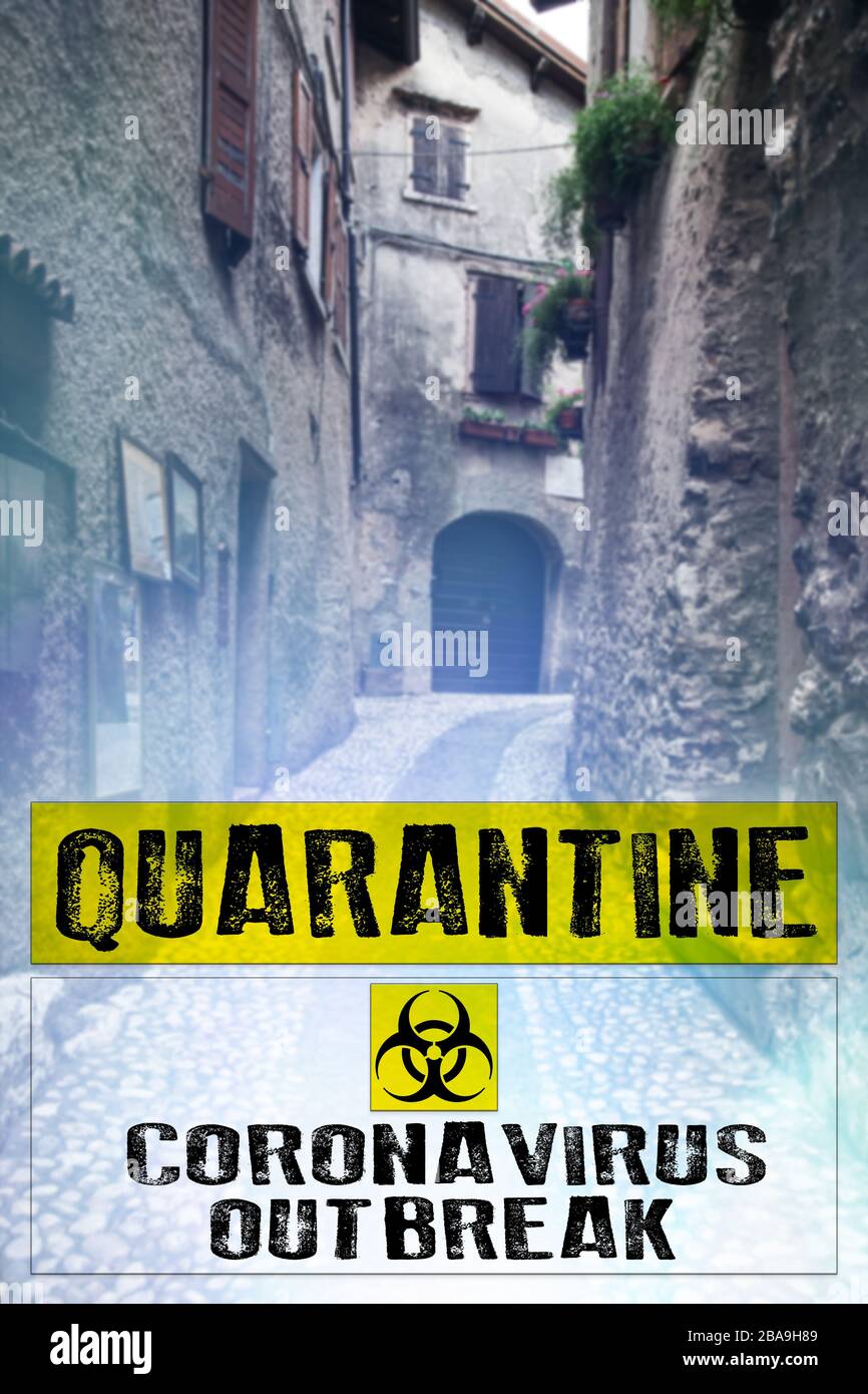 Coronavirus in Italy. Quarantine sign over empty street.Coronavirus ...