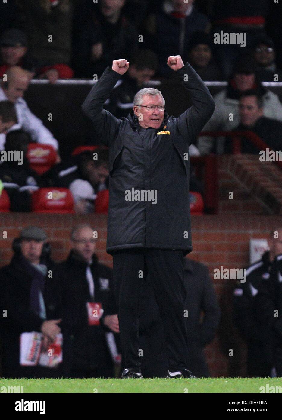 Manchester United manager Sir Alex Ferguson celebrates victory on the ...
