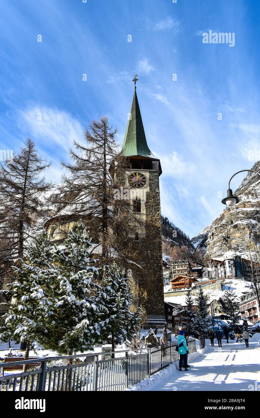 St. Mauritius Church in Zermatt Stock Photo - Alamy