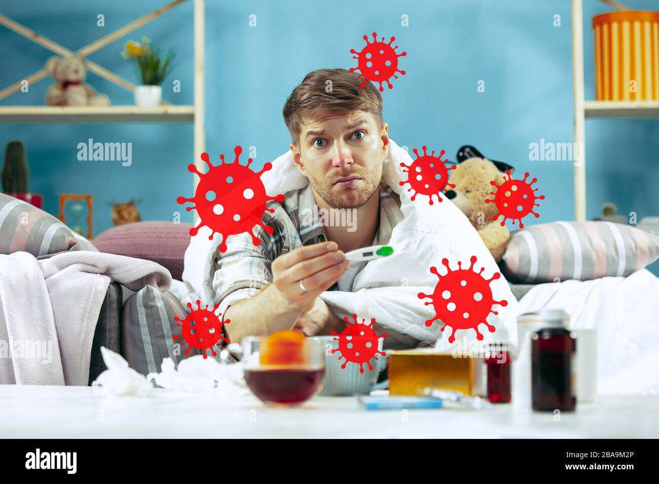Young man scared of coronavirus spreading and cases, keeping quarantine ...