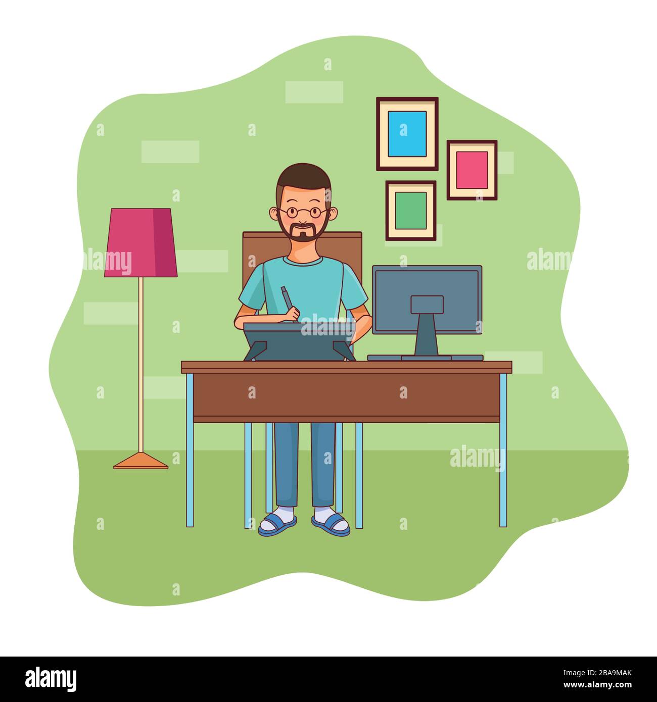 work at home man character Stock Vector Image & Art - Alamy