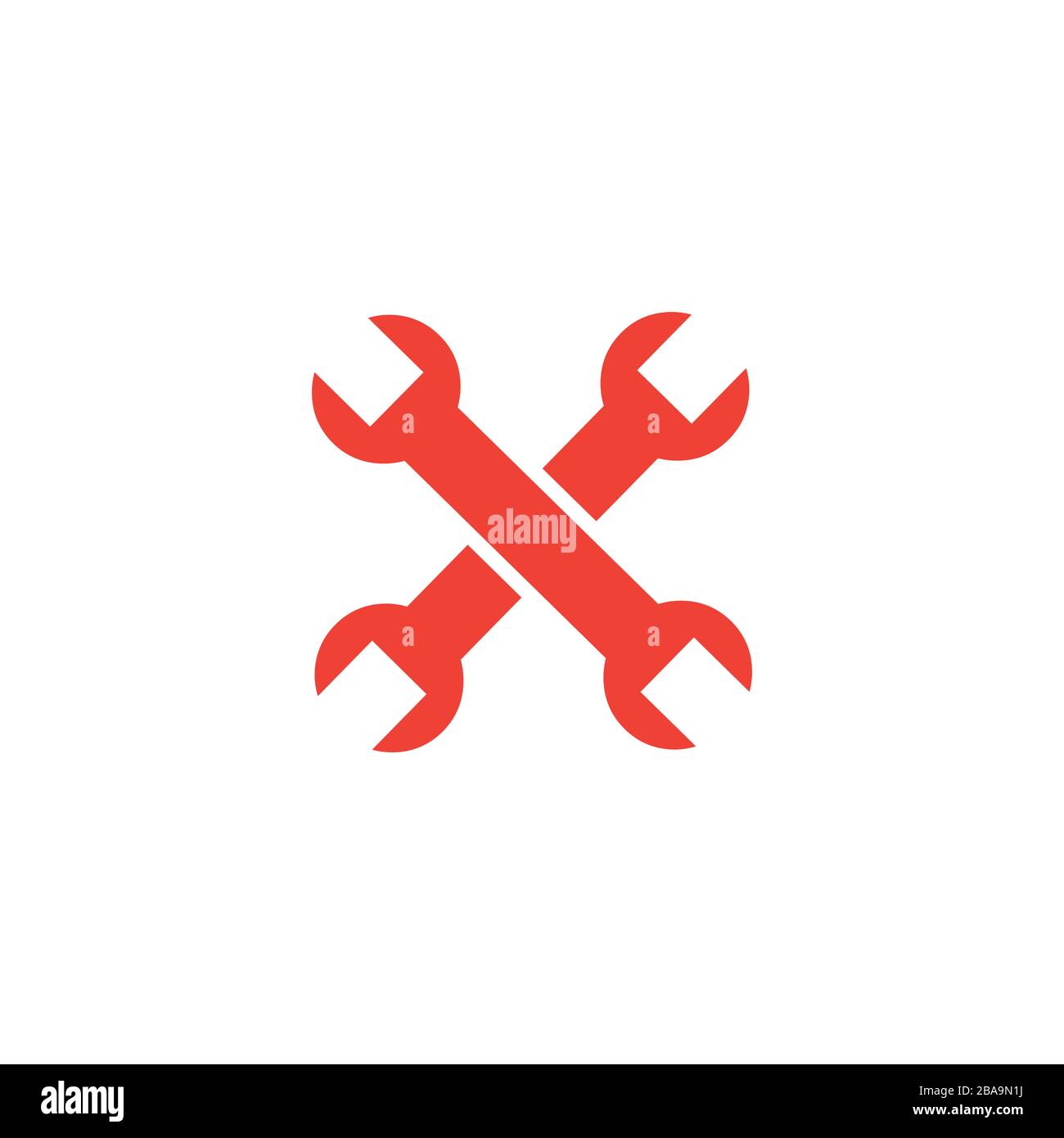 Wrench Crossed Red Icon On White Background. Red Flat Style Vector ...