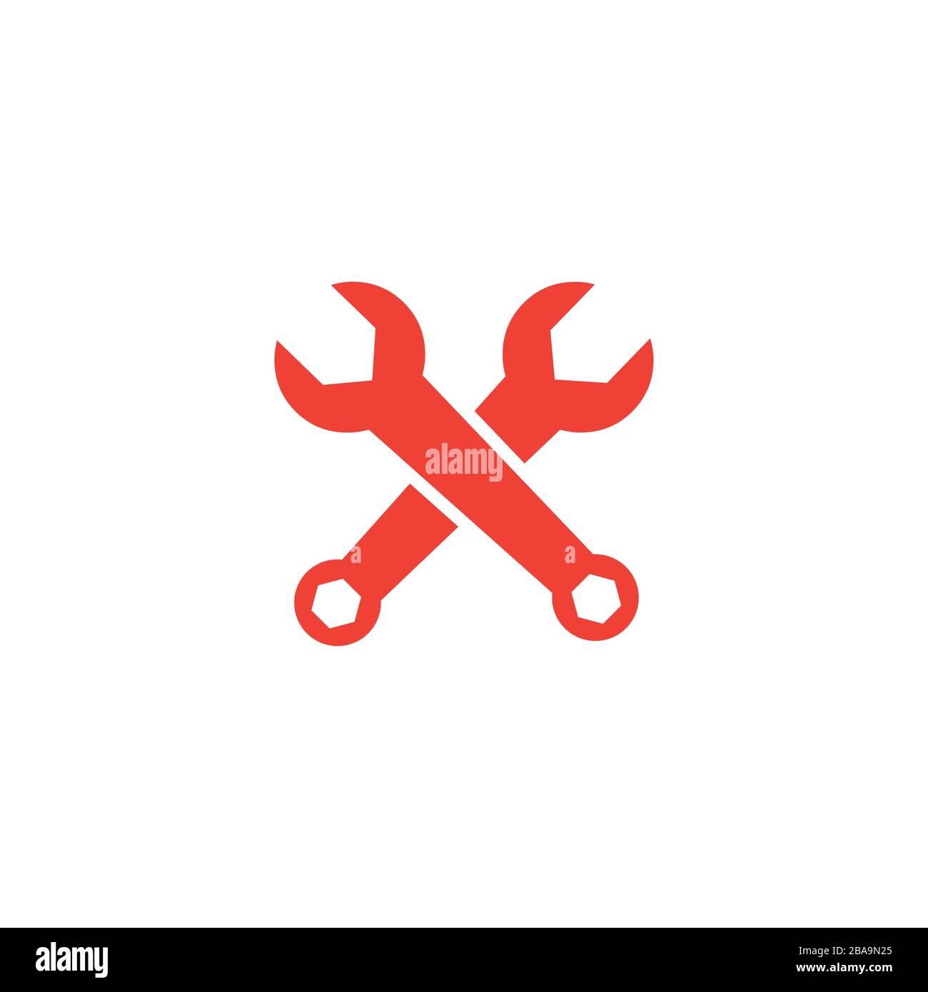 Wrench Crossed Red Icon On White Background. Red Flat Style Vector ...