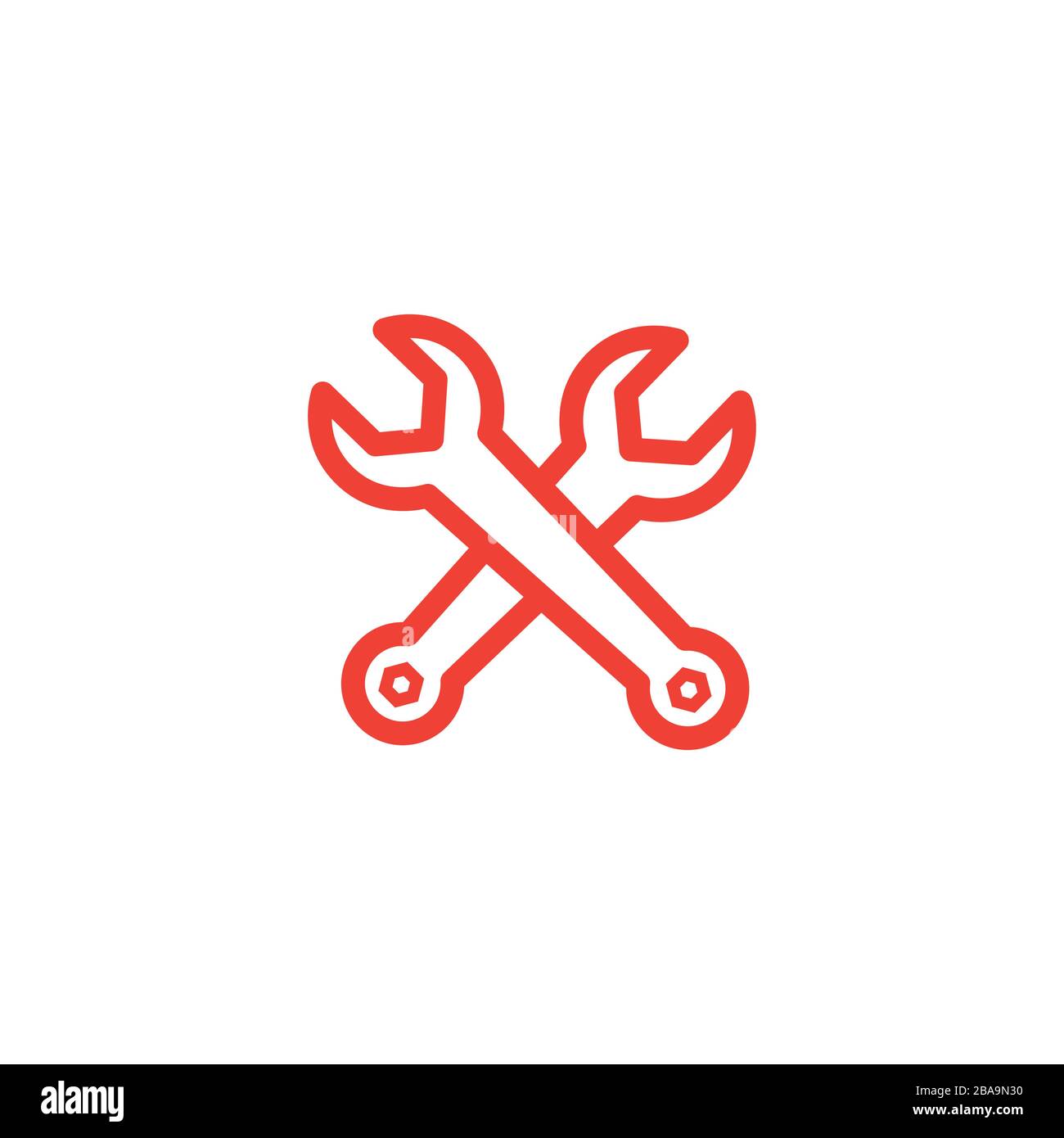 Wrench Crossed Line Red Icon On White Background. Red Flat Style Vector ...