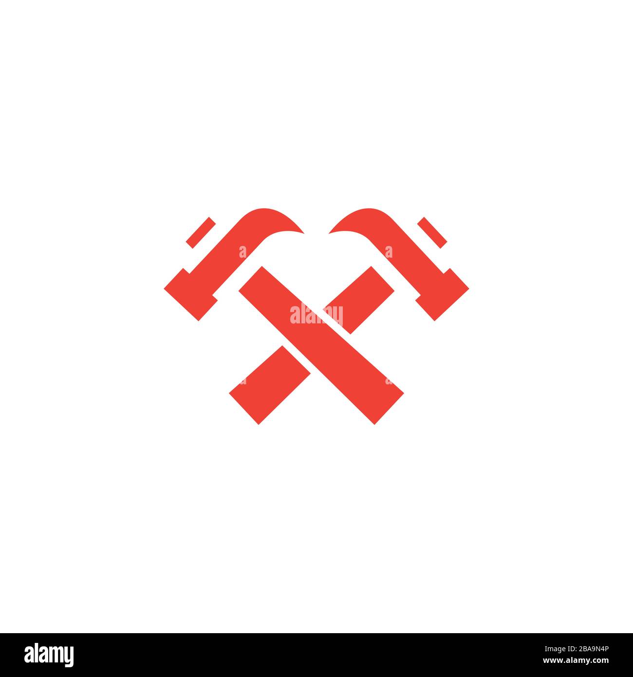 Hammer Crossed Red Icon On White Background. Red Flat Style Vector ...