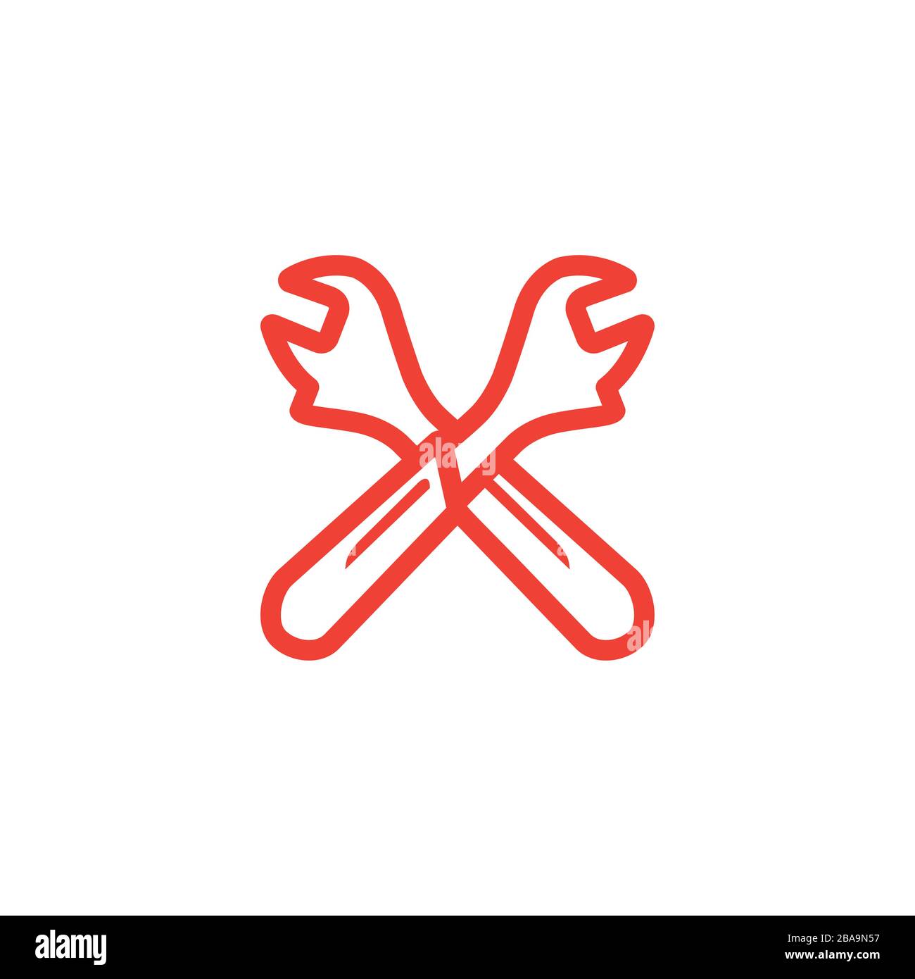 Wrench Crossed Line Red Icon On White Background. Red Flat Style Vector ...