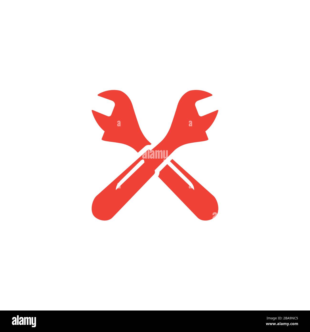 Wrench Crossed Red Icon On White Background. Red Flat Style Vector ...