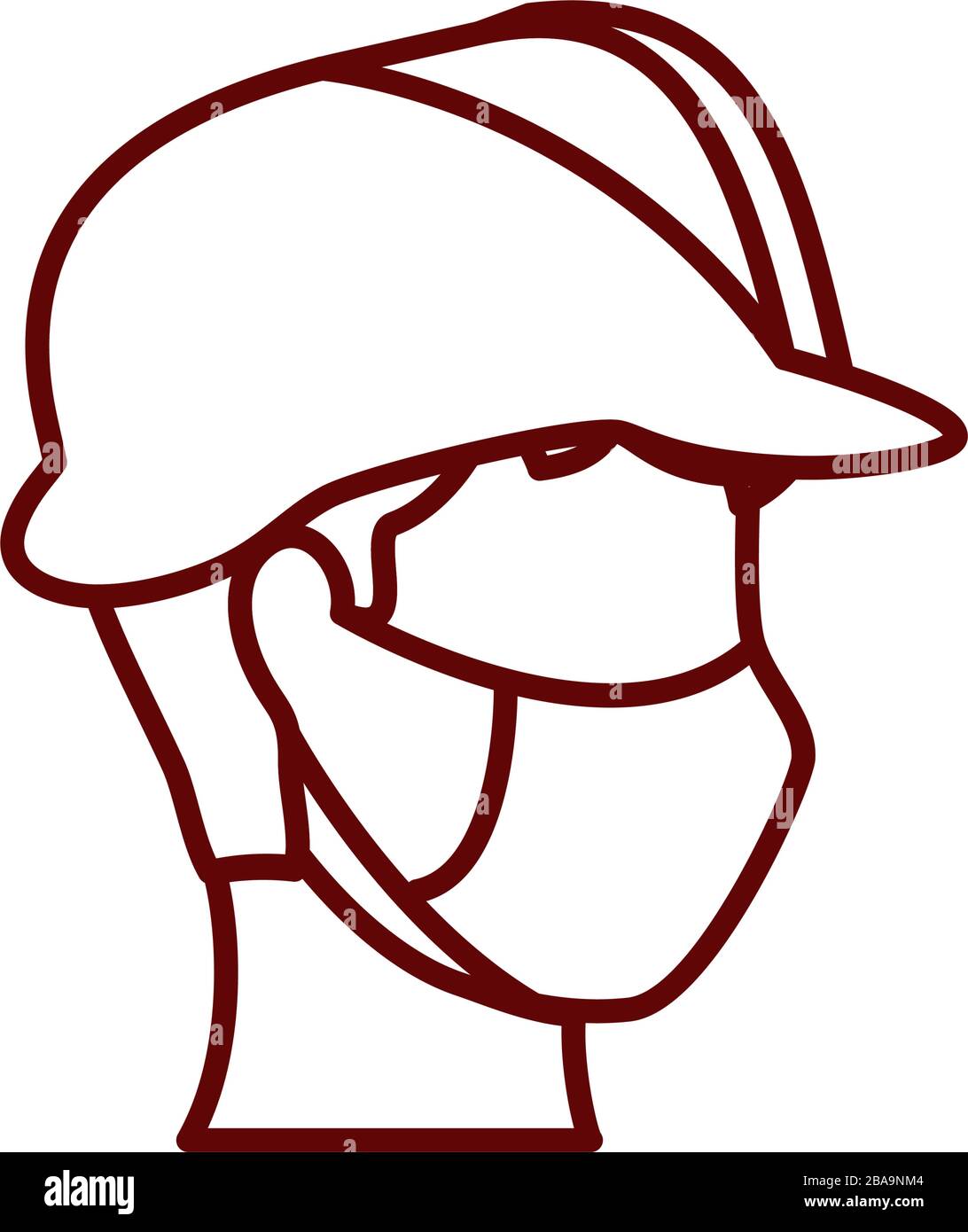 man with head and face safety equipment over white background, line ...