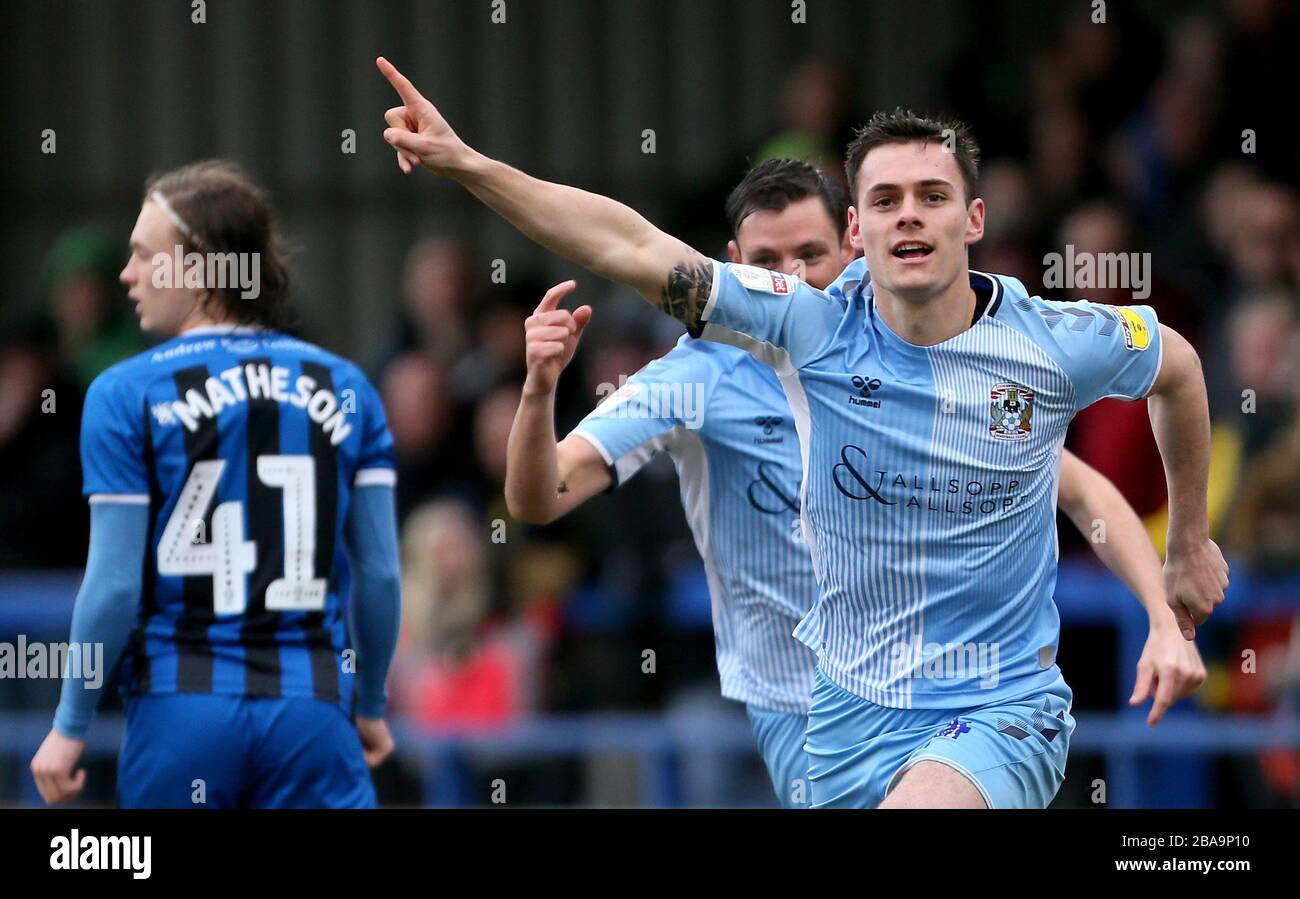 Coventry City's Michael Rose celebrates scoring his side's first goal ...