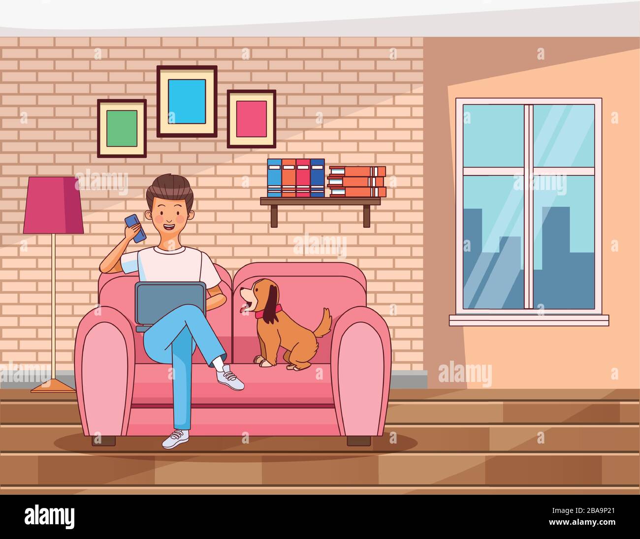 Working at home with dog Stock Vector Images - Alamy