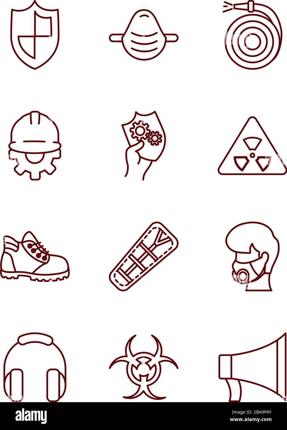 shield and industrial security icon set over white background, line ...