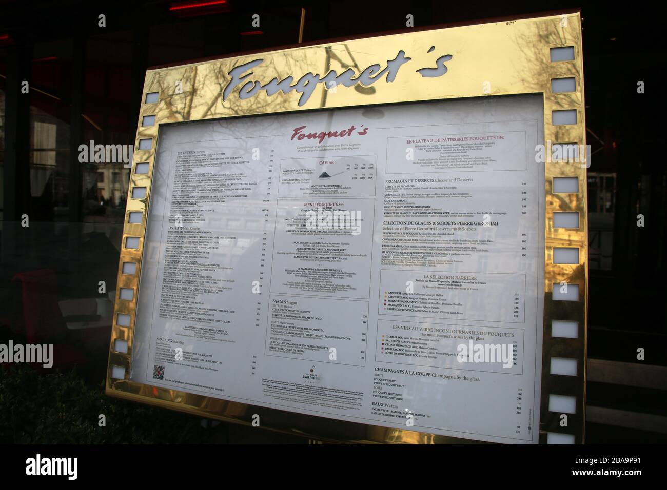 Menu of Fouquet's restaurant, Champs Elysées, Paris, France Stock Photo ...