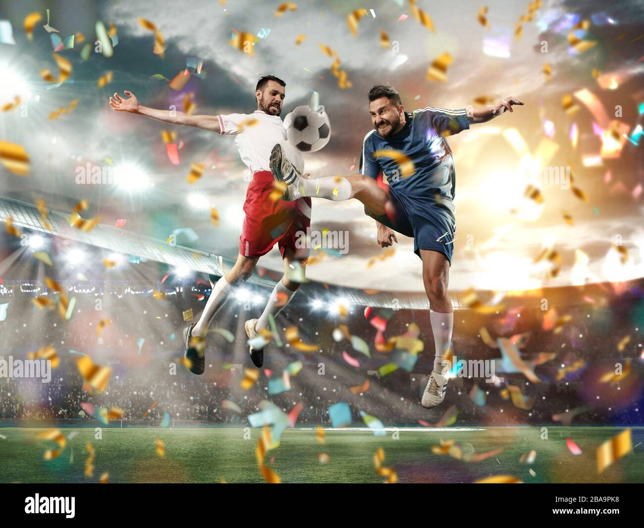 Fight for goal, reach cup. Professional sportsmen caught in moment of ...
