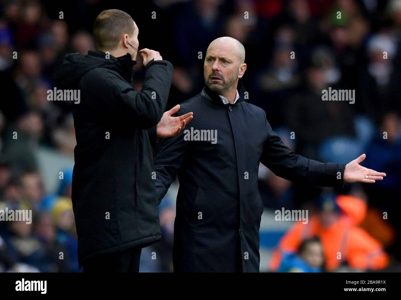 Reading manager Mark Bowen speaks with he fourth official Stock Photo ...
