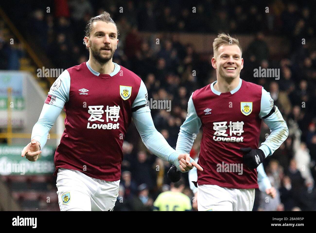 Burnley's Jay Rodriguez (left) celebrates scoring his side's second ...