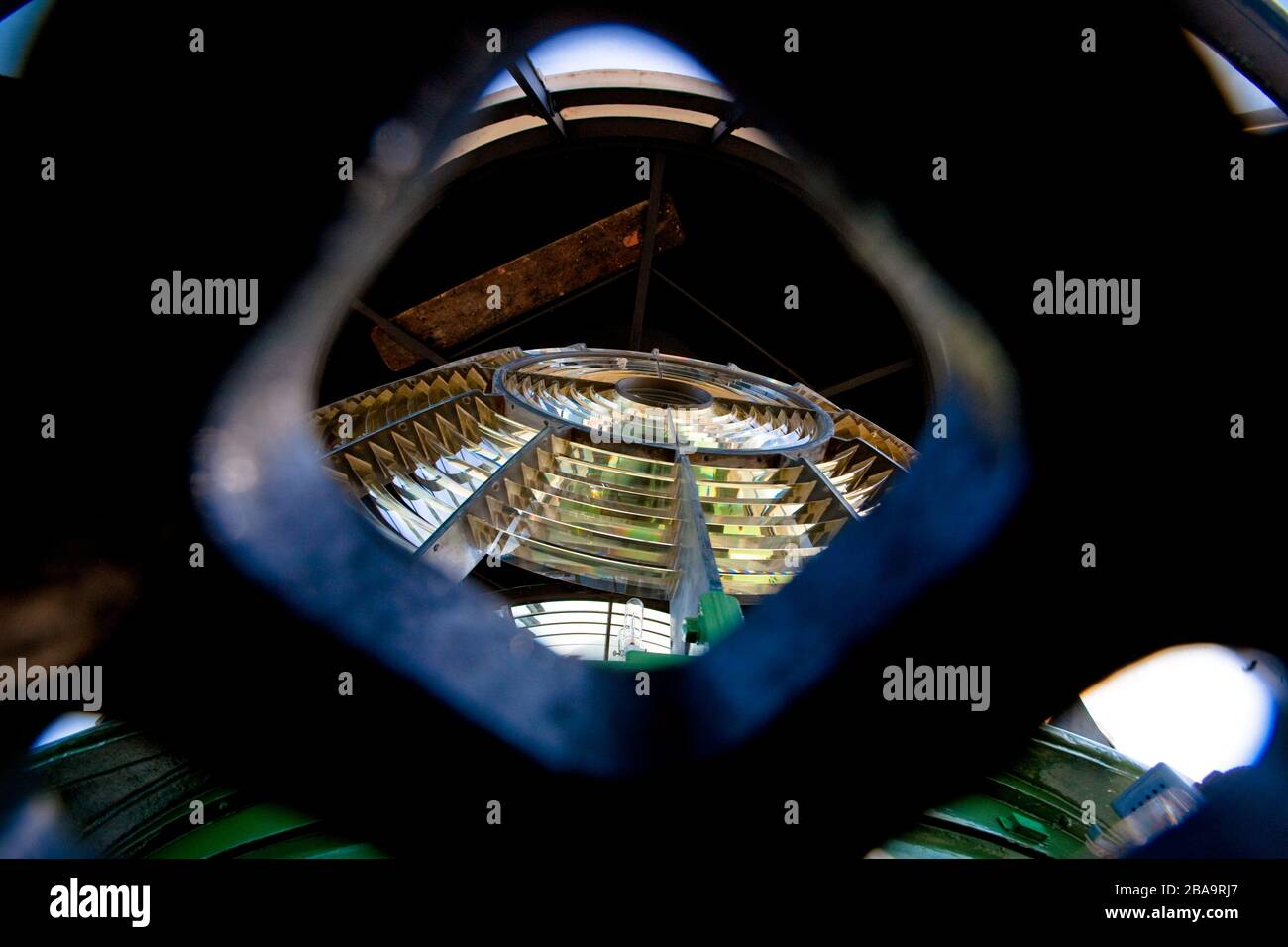 The fresnel bulb and lens of the lantern room a top of the Cape Leeuwin ...